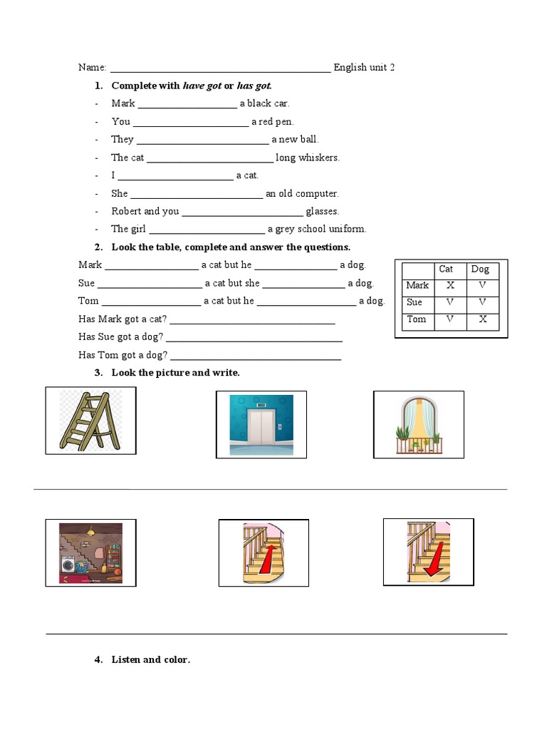 English Unit 2: Have Got Exercises | PDF | Home & Garden | Language ...