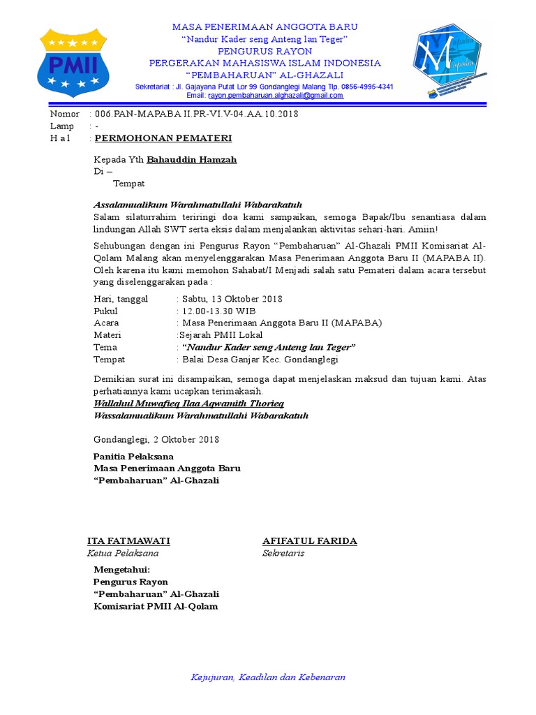 Surat Undangan Pemateri | PDF