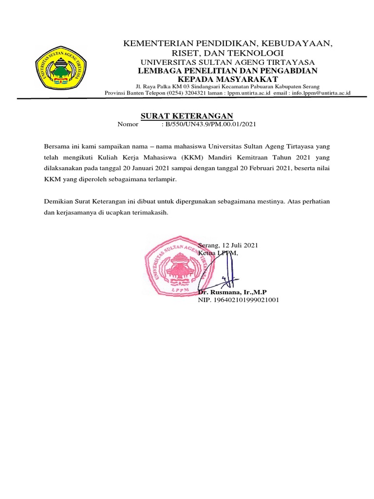 Surat Keterangan KKM Mandiri | PDF