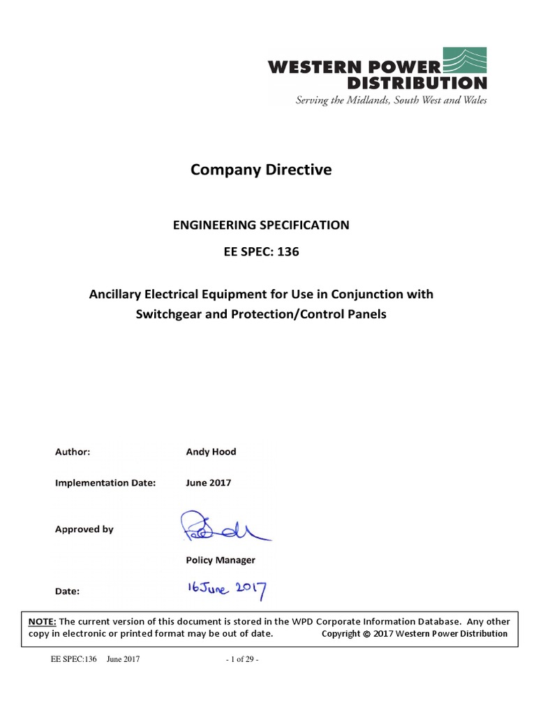EE136 - Ancillary Electrical Equipment For Use in Conjunction With ...