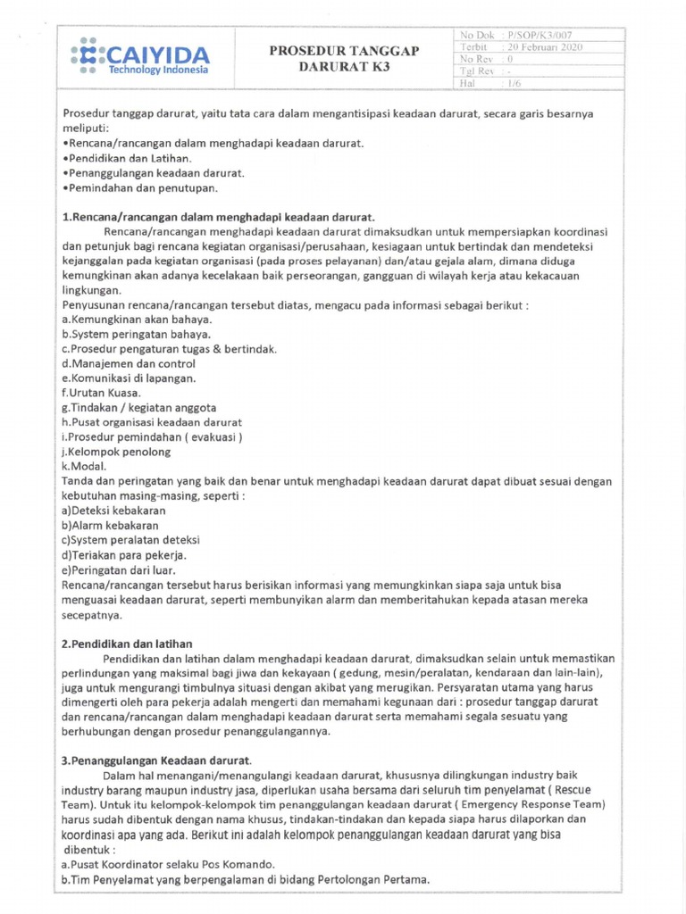 P-Sop-K3-007 Prosedur Tanggap Darurat K3 | PDF