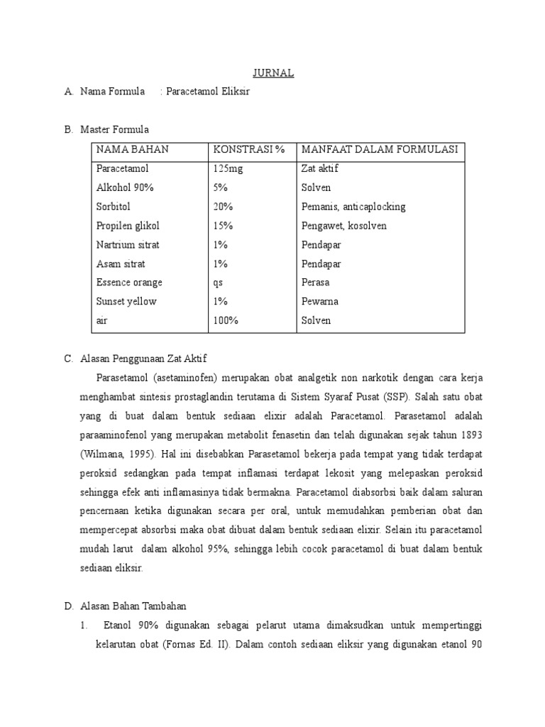 Formulasi Eliksir Paracetamol 60 ml | PDF | Kesehatan Holistik