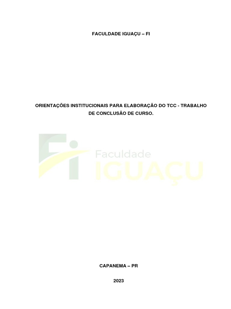Orientações Para Elaboração Do Trabalho De Conclusão De Curso Tcc Na