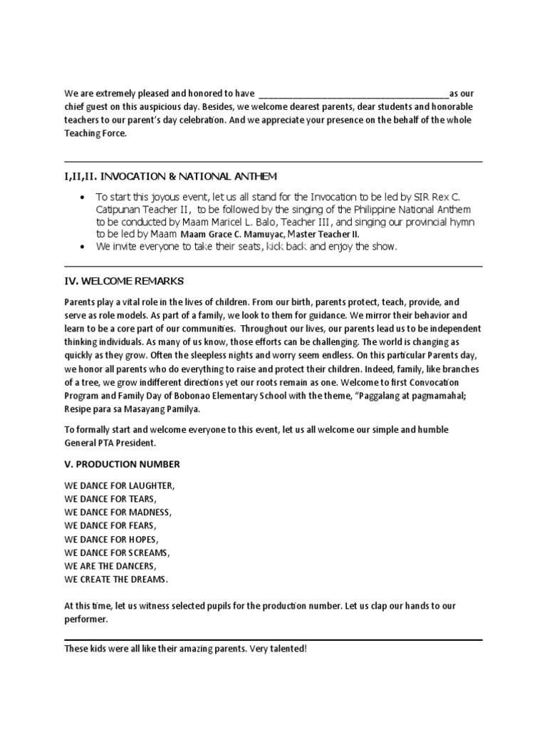 Family Day Script | PDF | Love