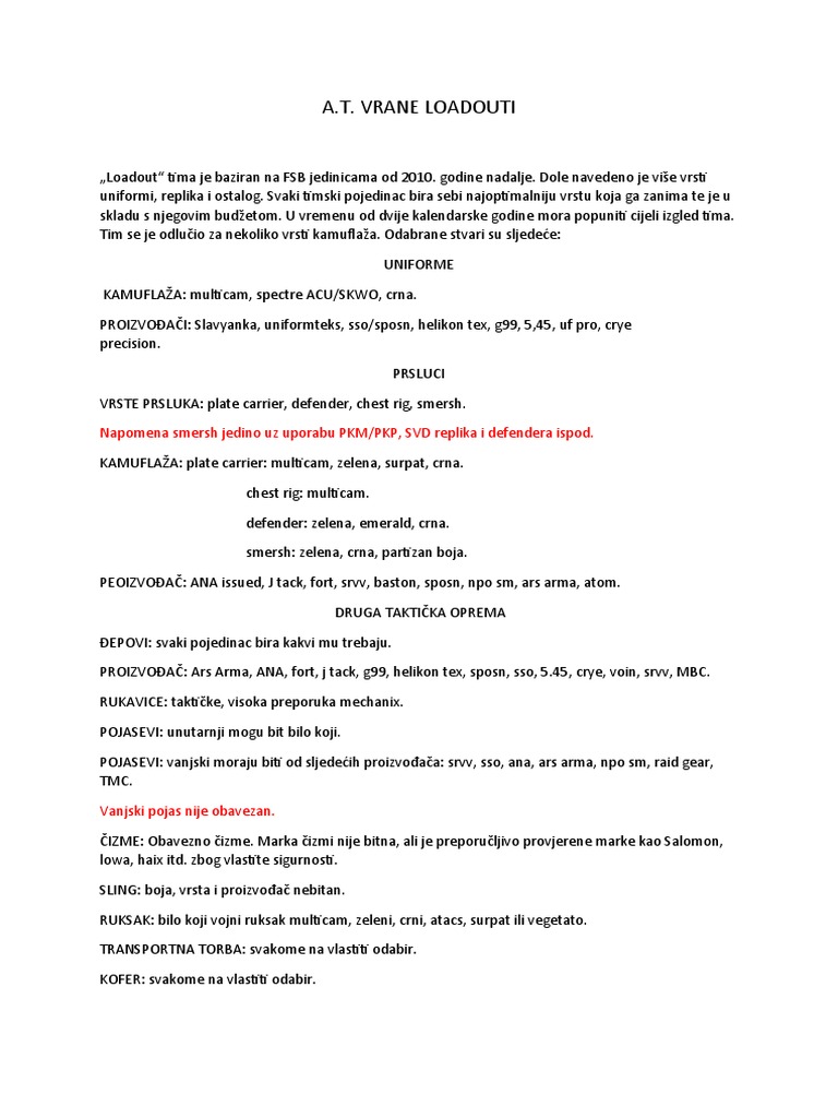 Loadout AT VRANE | PDF