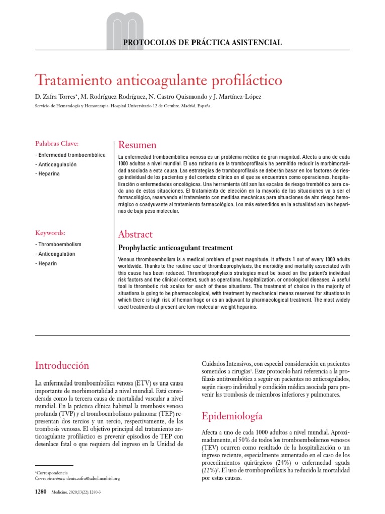 Tratamiento Anticoagulante Profiláctico: Resumen | PDF | Especialidades ...