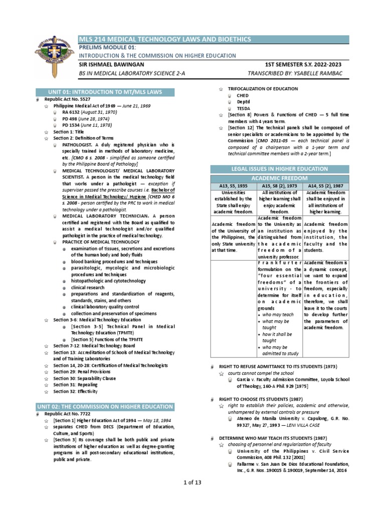 Prelims Transes MTLBE-1 | PDF | Pathology | Academic Freedom