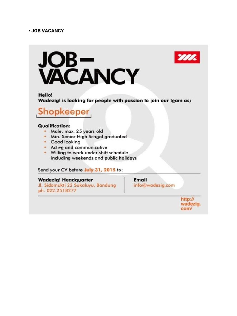 Job Vacancy Application for Shopkeeper Position | PDF