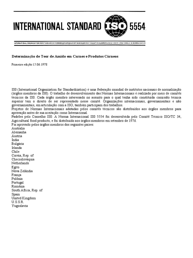 ISO 5554 - Determinação de Amido | PDF | Ácido clorídrico | Titulação