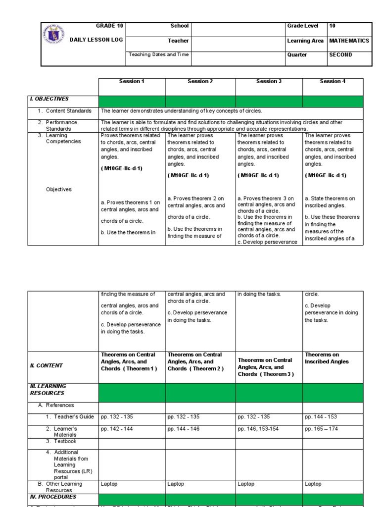 Grade 10 Daily Lesson Log School Grade Level 10 Teacher Learning Area ...