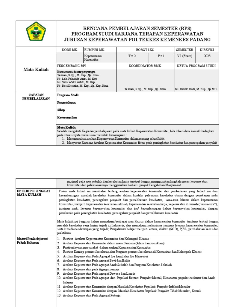 RPS Komunitas II Ners 2022-2023 | PDF