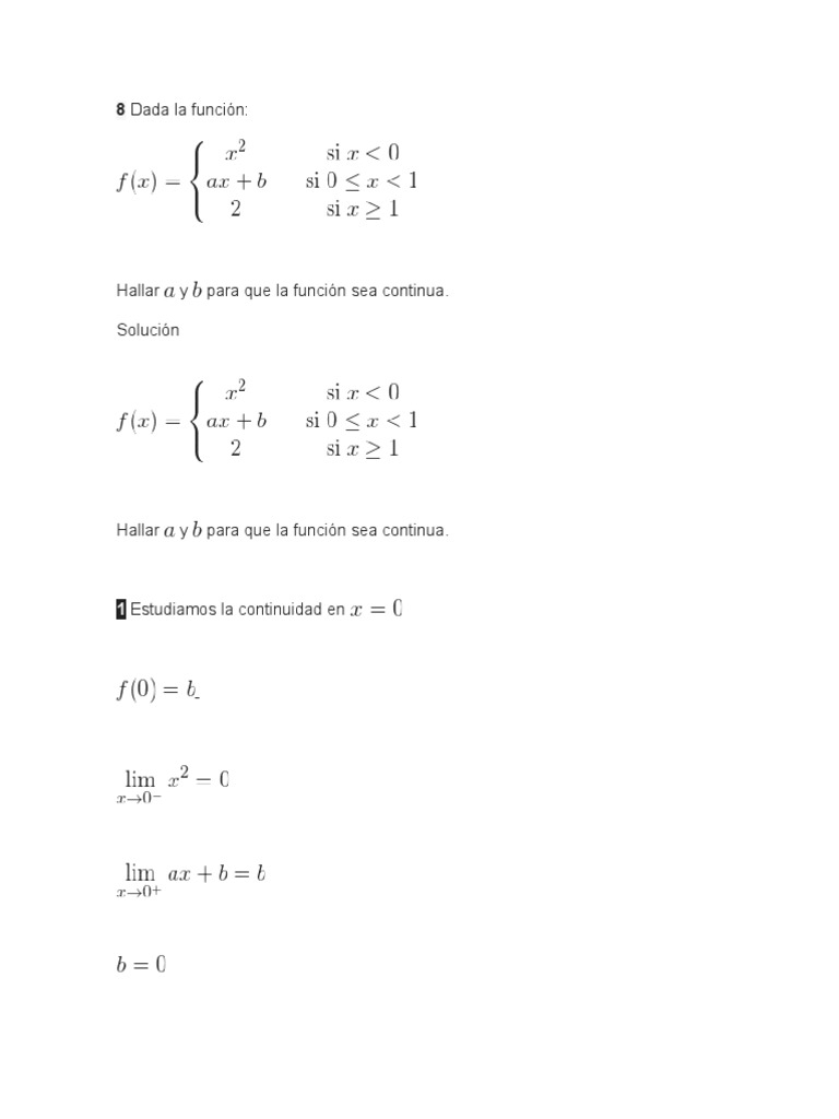 Calcular el parámetro para garantizar la continuidad de una función definida a trozos | PDF ...
