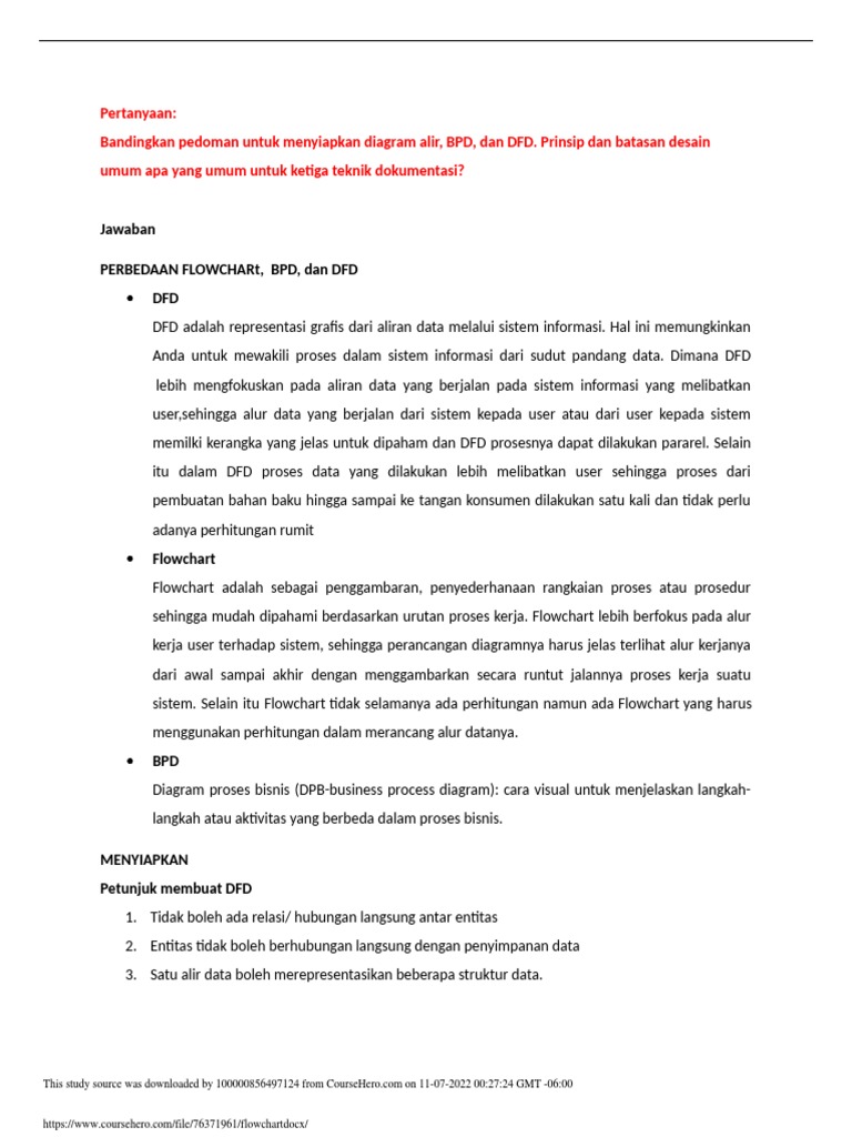 Perbandingan Flowchart, BPD, dan DFD | PDF