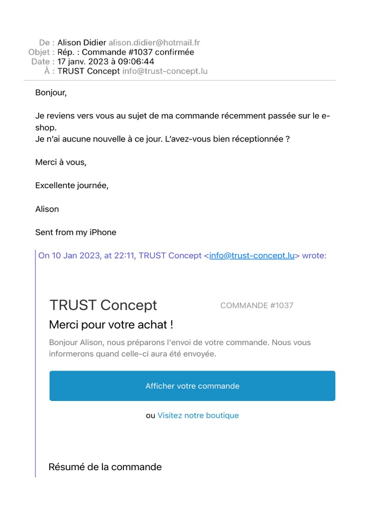 Suivi de commande d'Alison Mayet | PDF