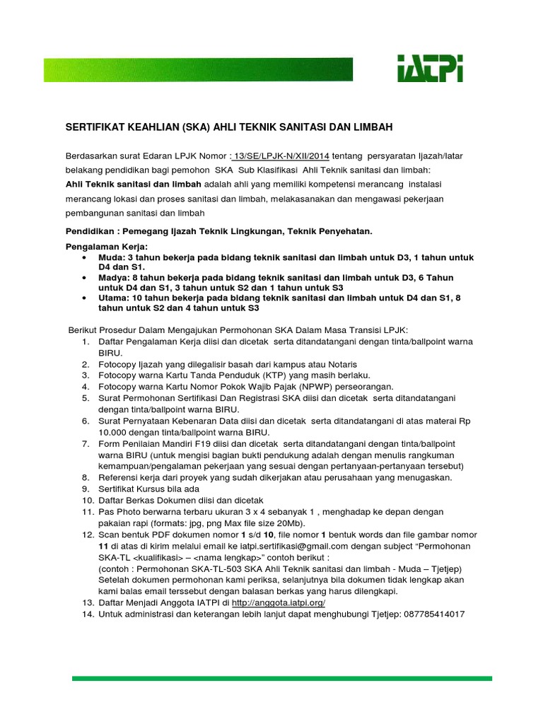 Prosedur Permohonan SKA-LPJK 503 SKA Ahli Teknik Sanitasi Dan Limbah ...