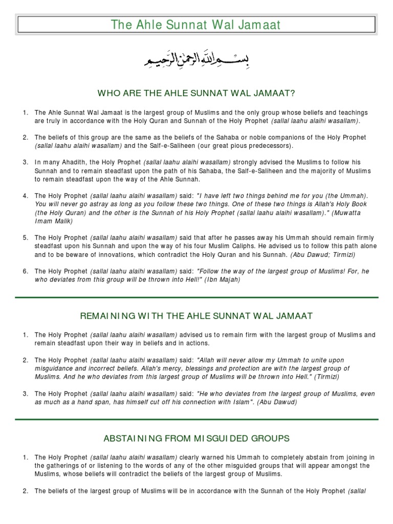 The Ahle Sunnat Wal Jamaat | PDF | Sunni Islam | Muhammad