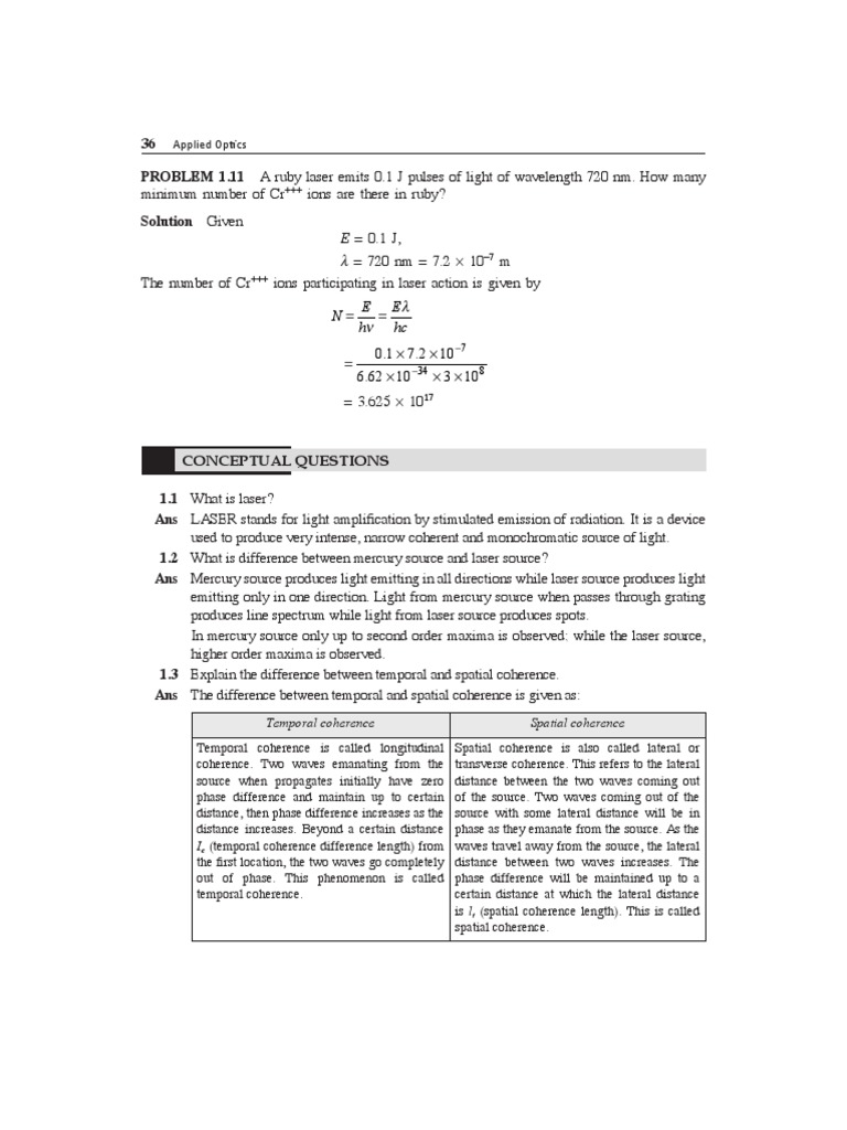 MCQ Lasers | PDF | Laser | Coherence (Physics)
