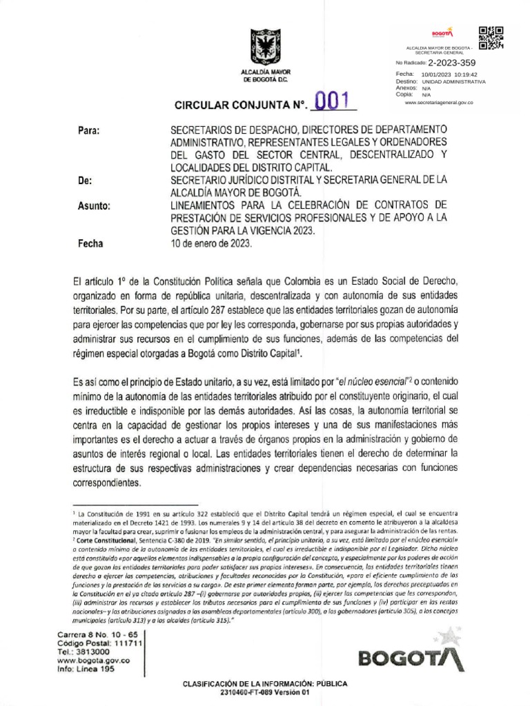 Circular Conjunta 001 de 2023 - Distrito Capital Bogota | PDF | Esfera pública | Instituciones ...