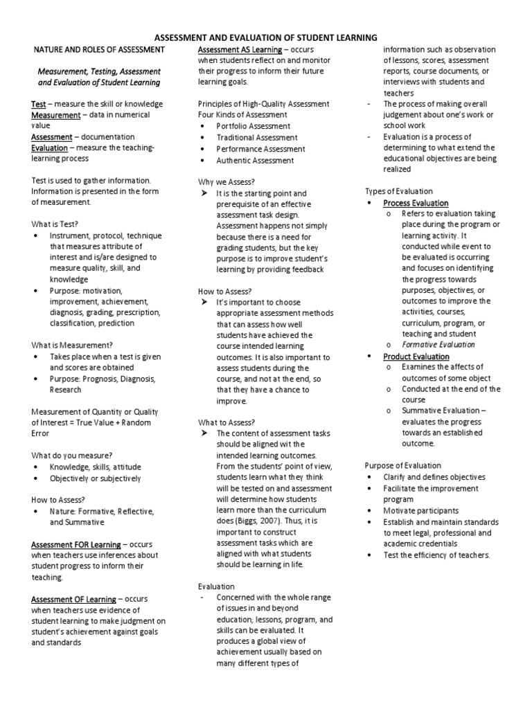 Assessment and Evaluation of Students | PDF | Educational Assessment ...