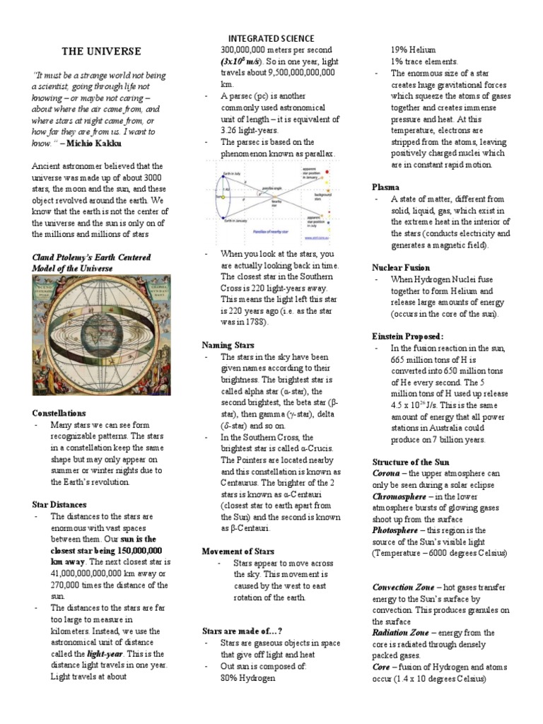 Integrated Science 1 - Midterm Reviewer | PDF | Stars | Sun
