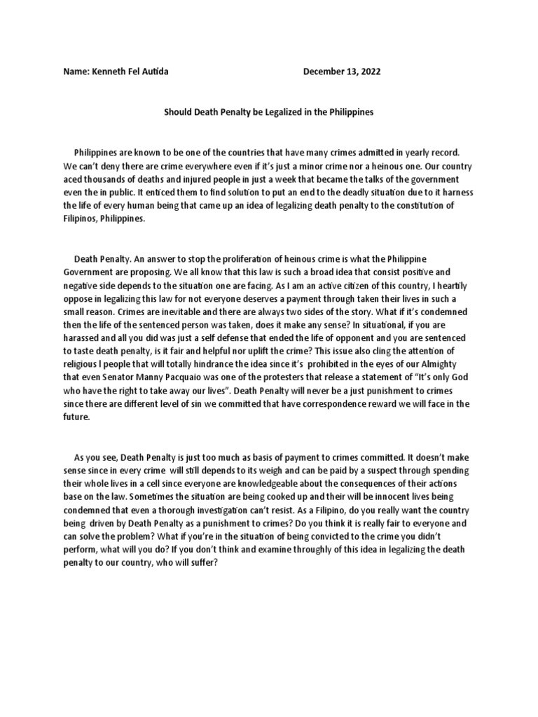 Position Paper | PDF | Capital Punishment | Crimes