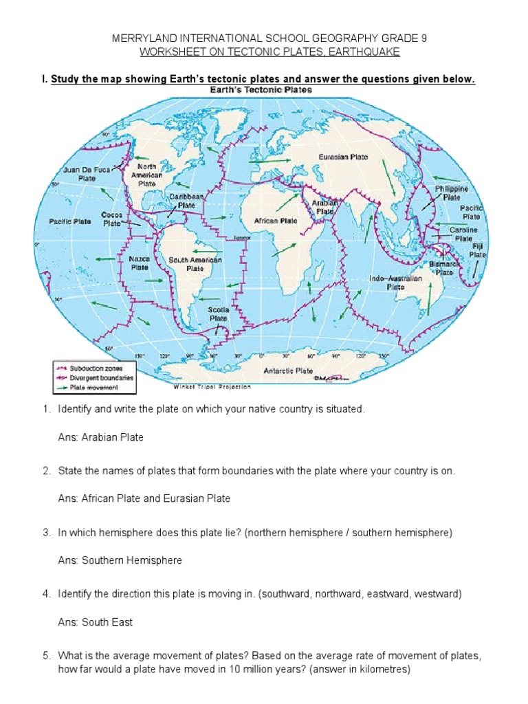 Tectonic Plates, Earthquake Worksheet | PDF