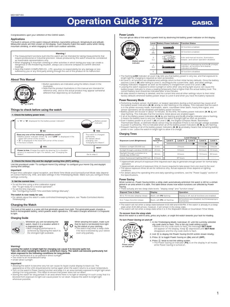 Casio Pro Trek PRW-2000 User Manual | PDF | Science | Physical Quantities