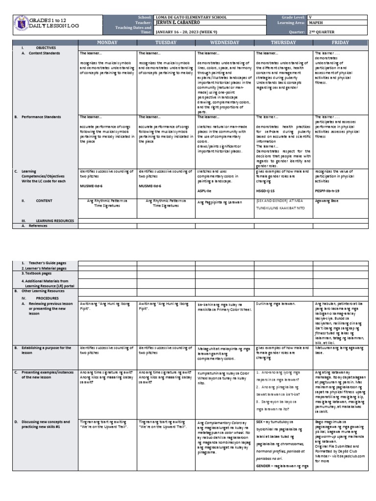 Loma de Gato Elementary School Daily Lesson Log | PDF | Learning | Cognition