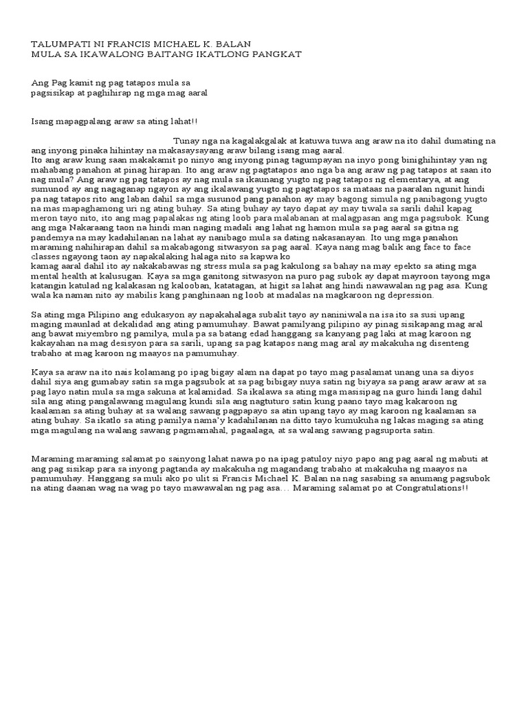 Talumpati Ni Francis Michael K | PDF