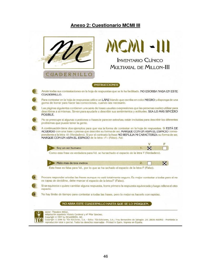 Mcmi III Cuadernillo | PDF