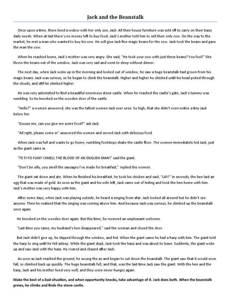 Jack and The Beanstalk | PDF | Jack And The Beanstalk