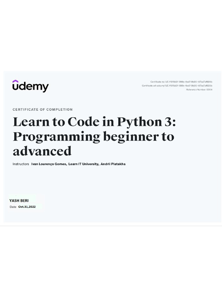Yash Python Certificate | PDF