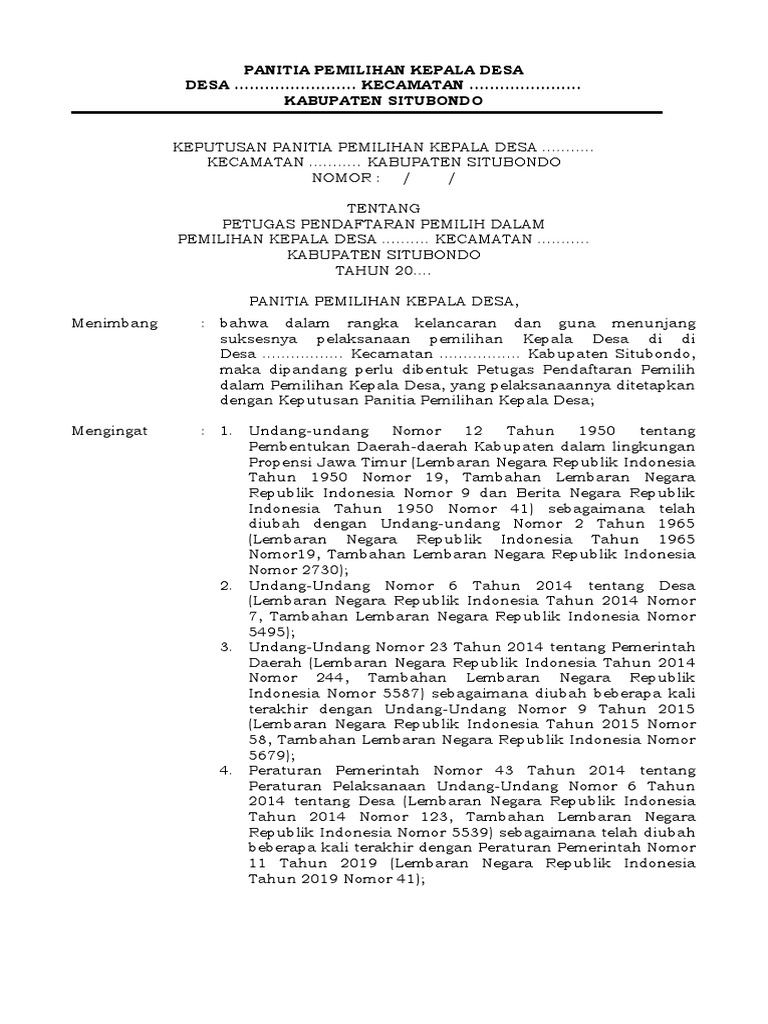 Draft SK Pantarlih Pilkades | PDF