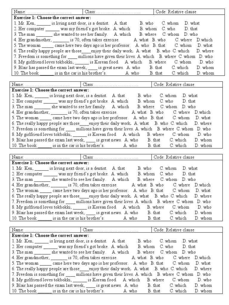 bài tập relative clause | PDF | Sports & Recreation | Games & Activities