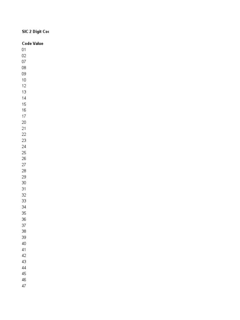 Sic 2 Digit Codes | PDF | Transport | Mining