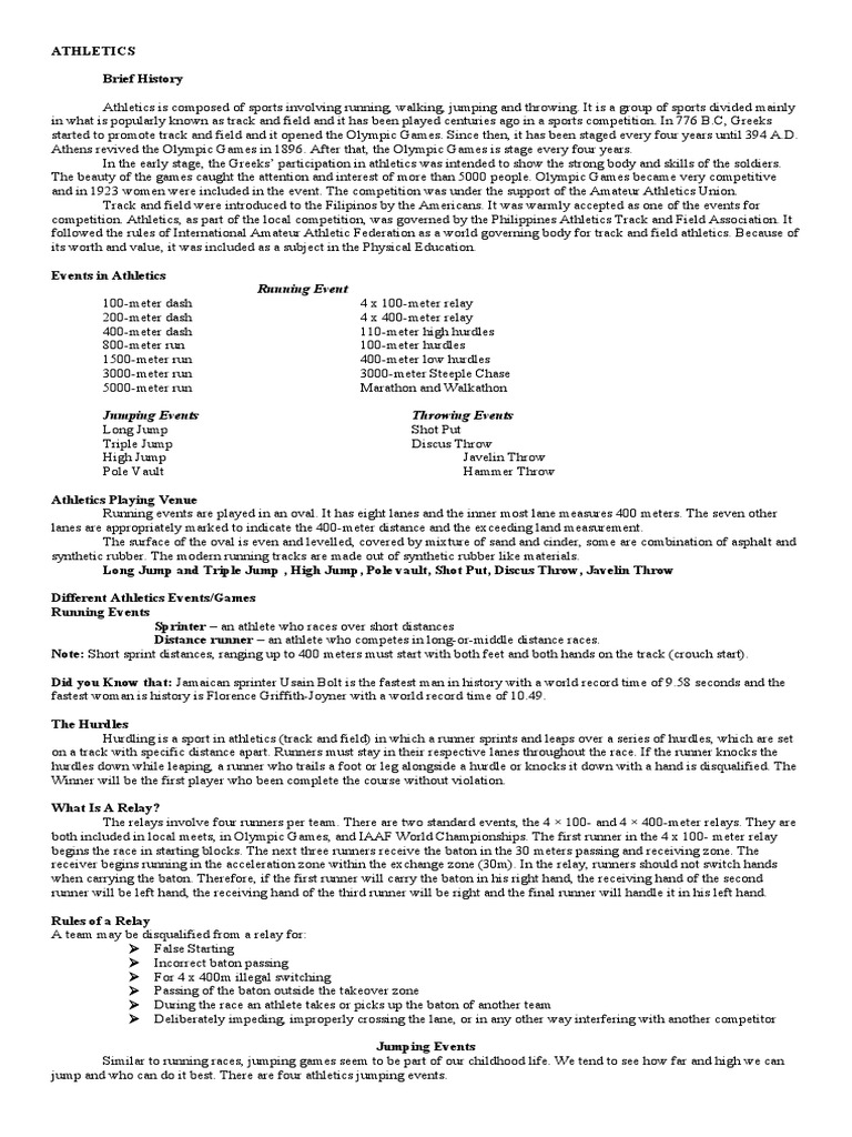 Athletics Handouts | PDF | Track And Field | Sports