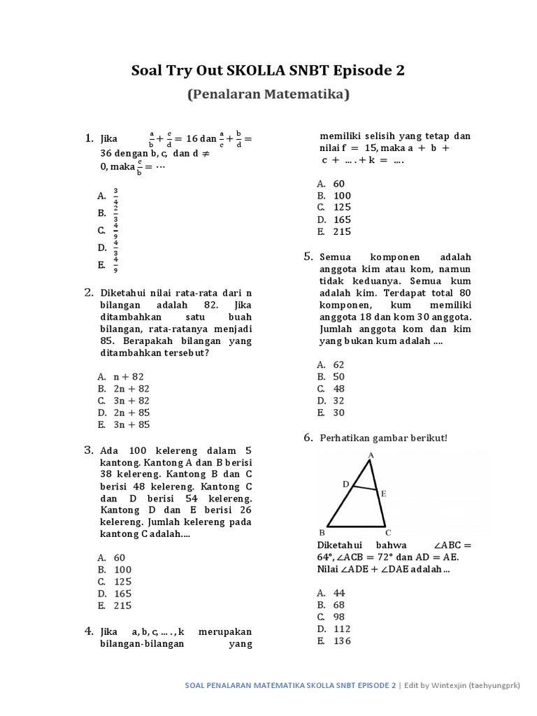 (Penalaran Matematika) Soal Try Out SKOLLA SNBT Episode 2 | PDF