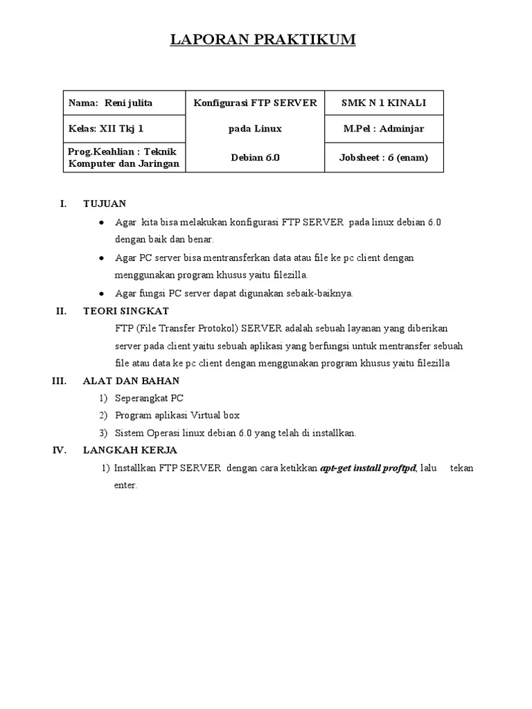 LAPORAN Adminjar Konfigurasi FTP Server | PDF