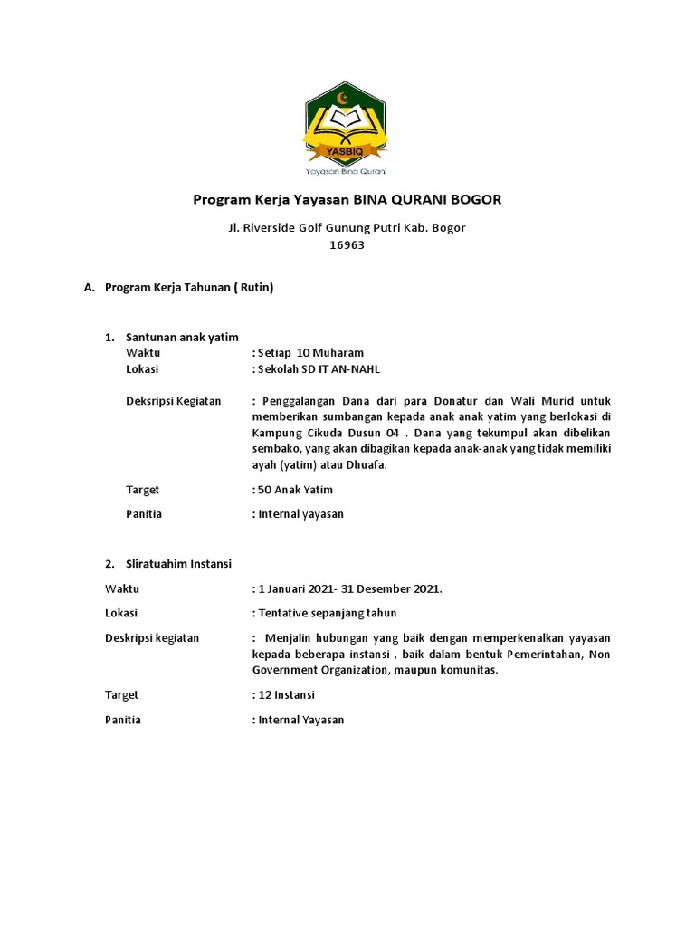 Program Kerja Yayasan | PDF | Karier & Perkembangan | Ilmu Sosial