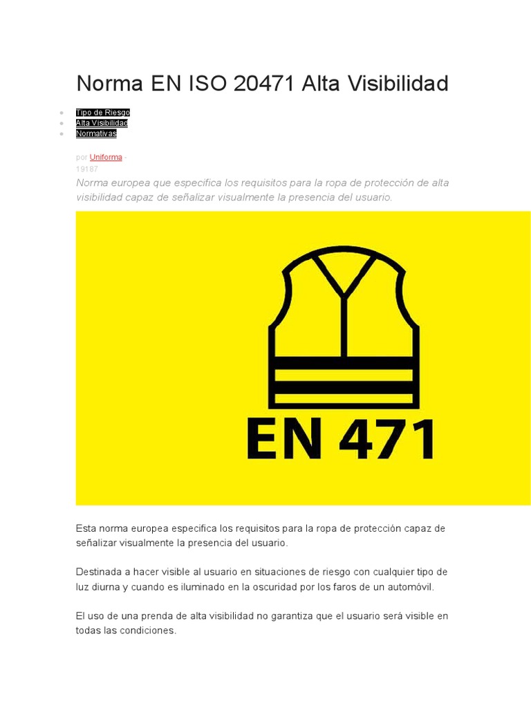 Norma EN ISO 20471 Alta Visibilidad | PDF | Tecnología