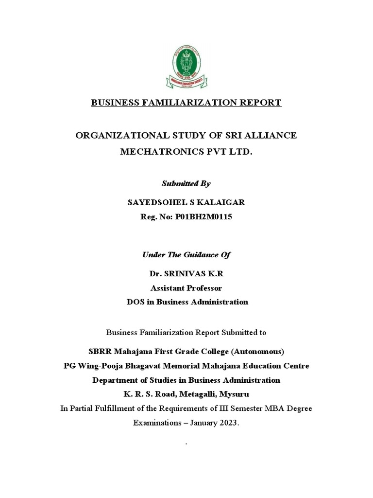 Business Familiarization Report Formate | PDF | Educational Stages | Qualifications
