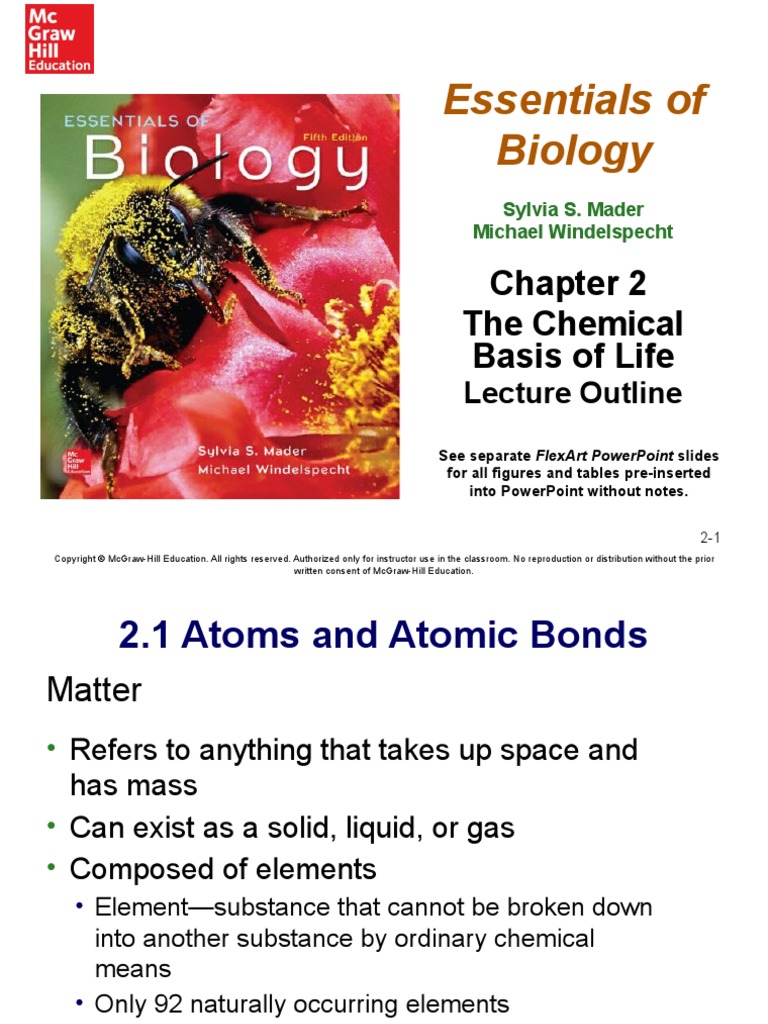 Chapt02 MaderEssentials5e Lecture PPT A | PDF | Properties Of Water | Chemical Bond