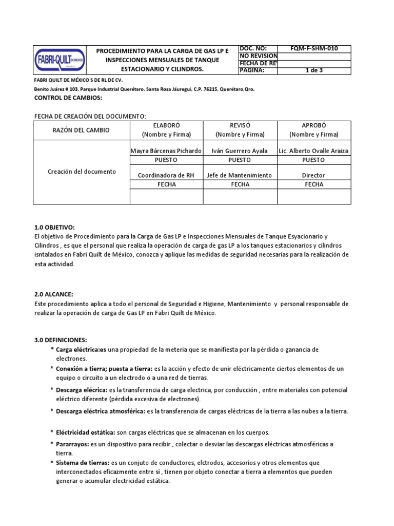 Procedimiento Carga Gas Lp Y Seguridad Pdf Ingenieria Eléctrica
