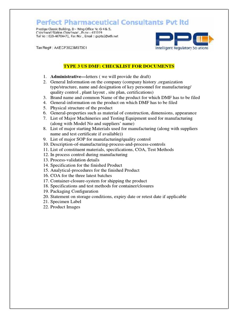 Type 3 US DMF Document Checklist | PDF