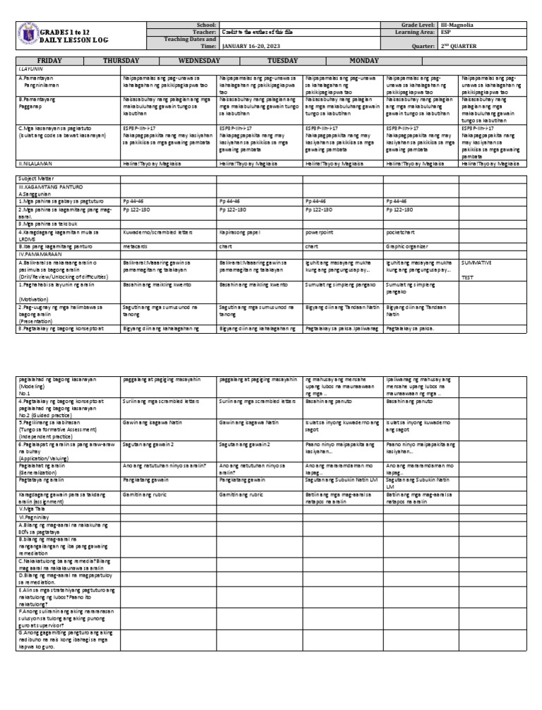 DLL - Esp 3 - Q2 - W9 | PDF