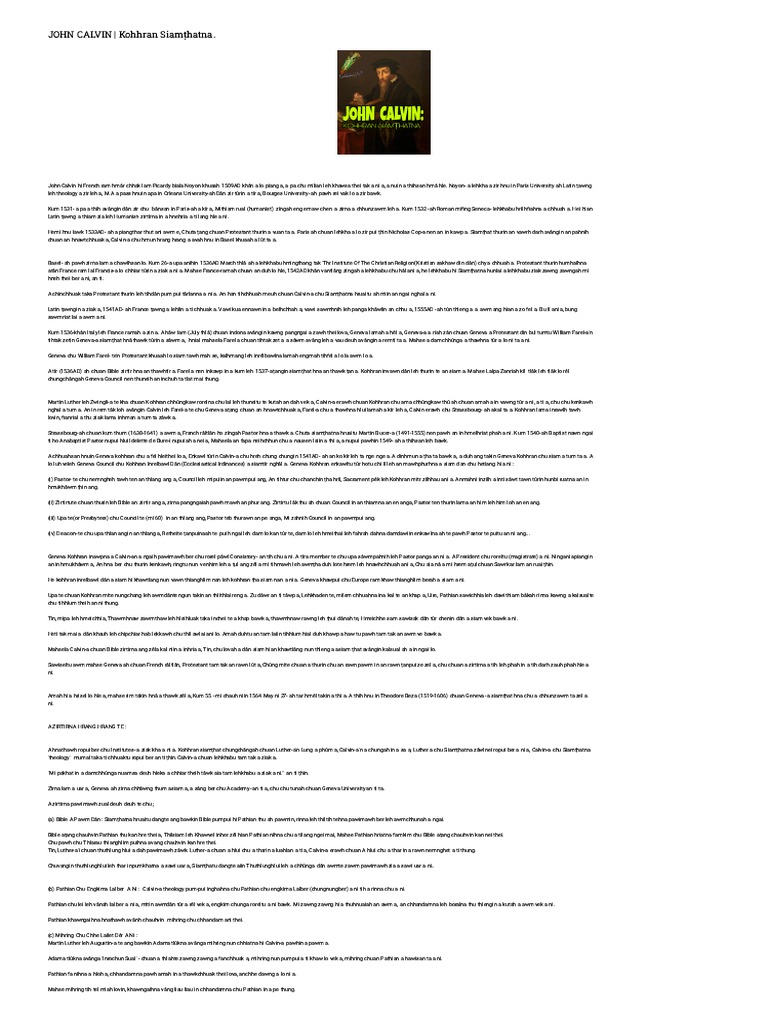 JOHN CALVIN - Kohhran Siam Hatna. | PDF | Abrahamic Religions ...