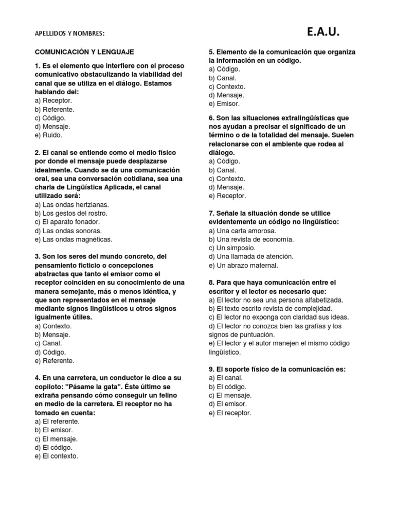 Comunicación y Lenguaje Exam | PDF | Comunicación | Lingüística