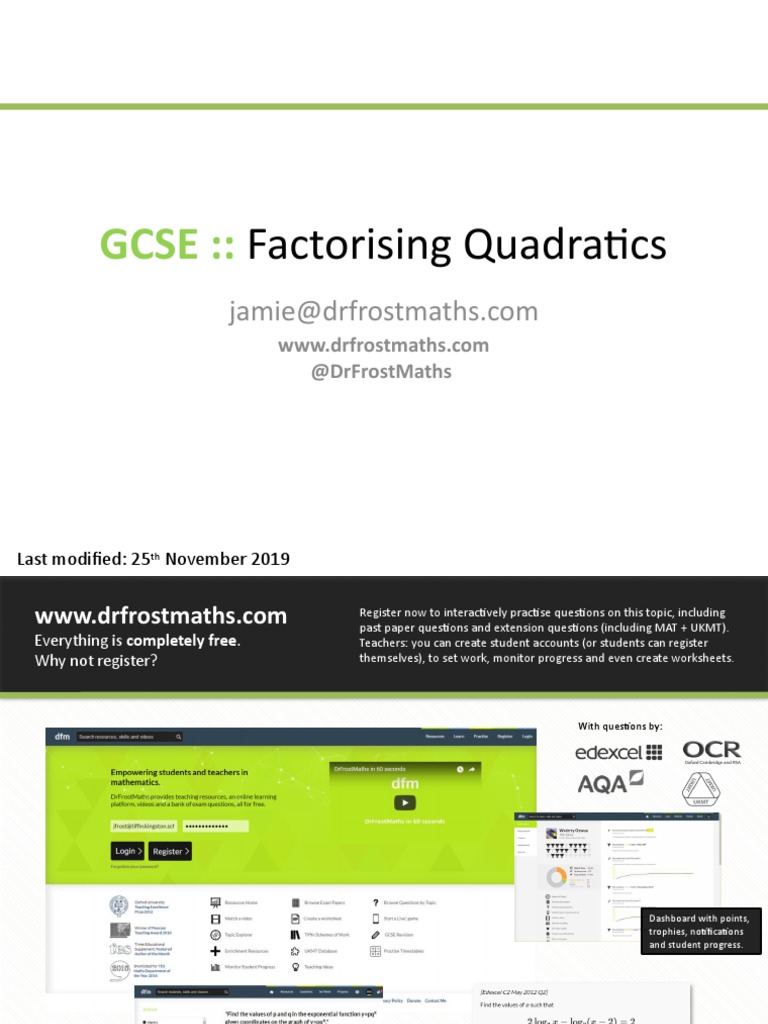 GCSE FactorisingQuadratics | PDF | Factorization | Quadratic Equation