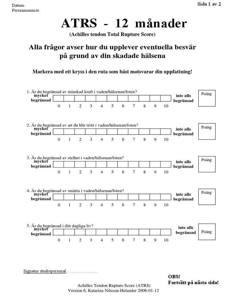 Akilles Tendon SCore ATRS 12 Mån | PDF