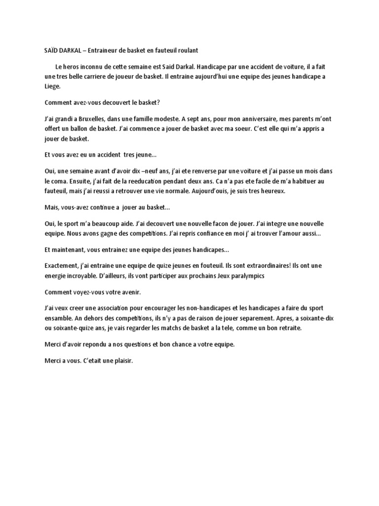 Saïd Darkal : Coach de basket inclusif | PDF